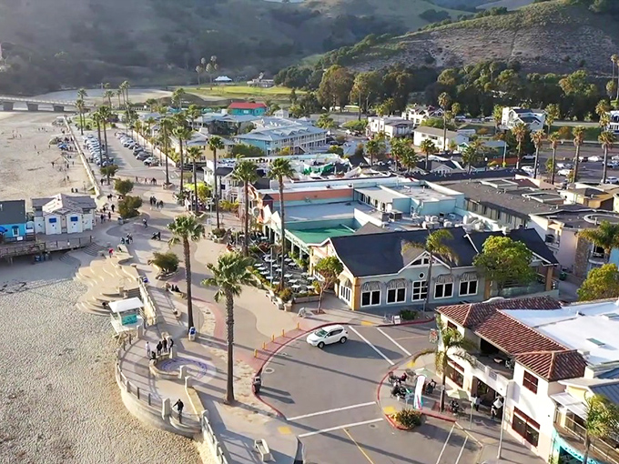Avila Beach from above &ndash; where palm trees stand like exclamation points and the ocean whispers, "Slow down, you've arrived at California's best-kept coastal secret."