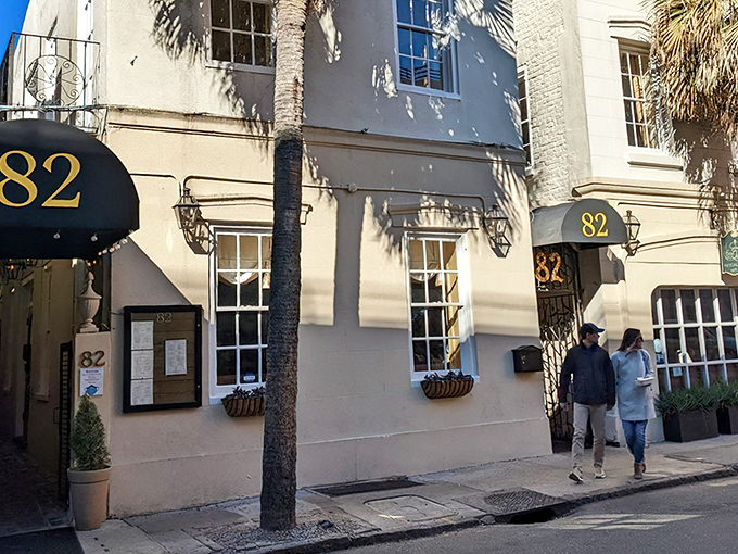 The unassuming exterior of 82 Queen belies the culinary magic happening inside. Charleston's historic charm meets gastronomic excellence on this quiet street.