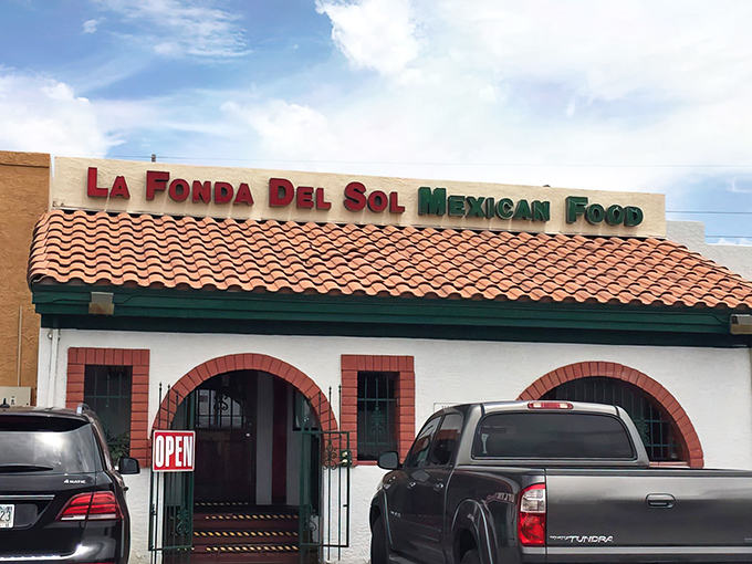 The iconic terra cotta roof and Spanish-style arches of La Fonda Del Sol welcome hungry visitors like an old friend inviting you over for dinner.