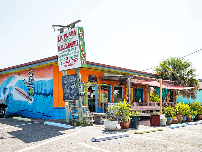 The technicolor dreamcoat of restaurants! La Playa's vibrant exterior is like a beach party that somehow landed in Port Aransas, complete with lush potted plants.