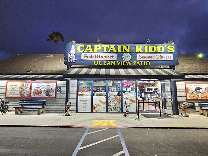 The neon yellow sign glows like a maritime lighthouse, beckoning hungry souls to this unassuming seafood haven in Redondo Beach.