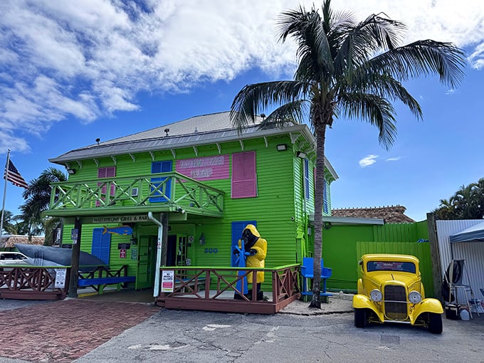 The lime green exterior isn't subtle, but neither is Florida. This technicolor treasure stands out like a peacock at a penguin convention.