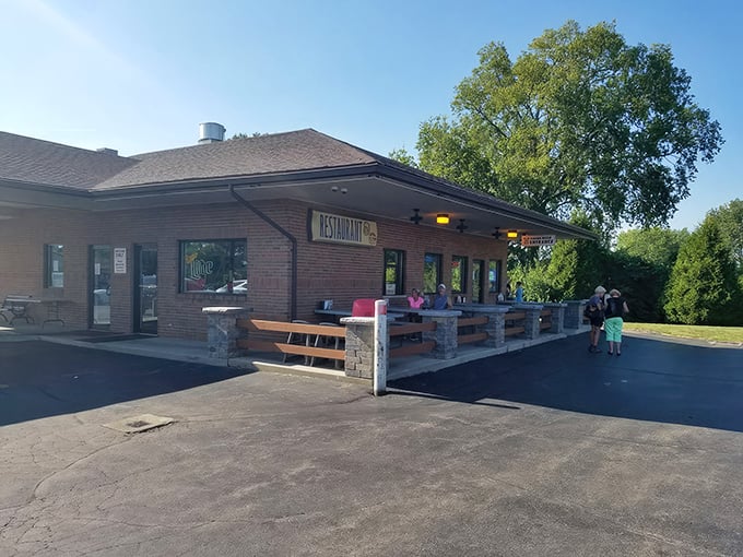 Classic Americana preserved in brick and mortar&mdash;B & K's exterior promises a time-traveling culinary adventure that delivers on nostalgia and flavor.
