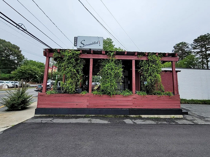 The vine-draped exterior of Scrambled looks like Mother Nature herself is trying to get in for breakfast. Classic Southern charm with a side of greenery.