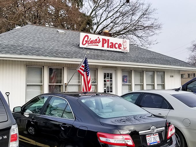 The unassuming exterior of Gina's Place stands like a time capsule against Ohio's changing seasons, promising comfort food that never goes out of style.
