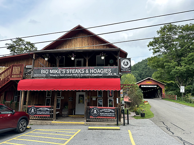 A slice of Americana with red awnings that practically scream "good food inside!" The Forksville General Store houses Big Mike's, where sandwich dreams come true.