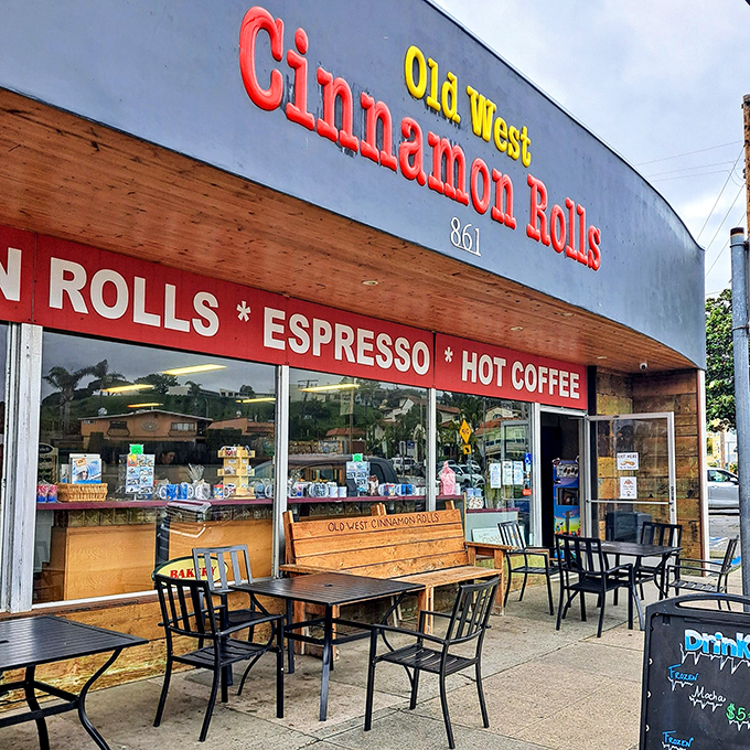 The unassuming storefront that launches a thousand cravings. Old West Cinnamon Rolls' exterior promises simple pleasures that deliver complex joy.