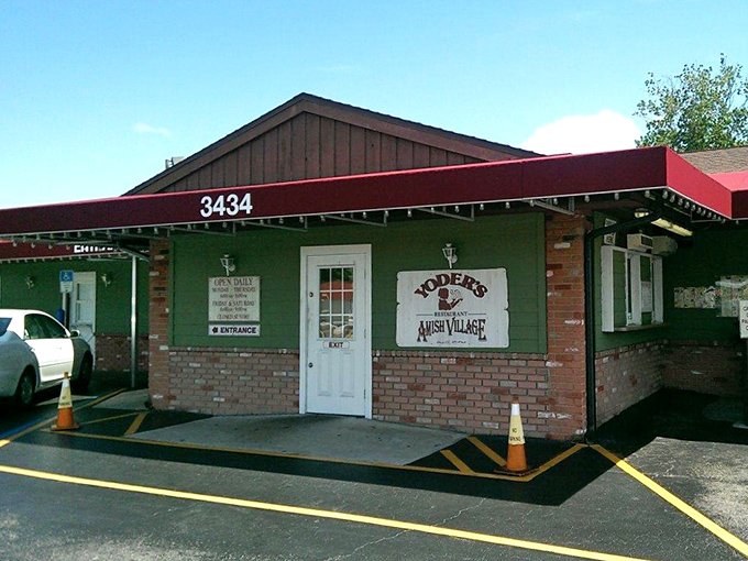 The unassuming exterior of Yoder's belies the culinary treasures within. Like finding a Michelin star restaurant in a garden shed, but with better pie.