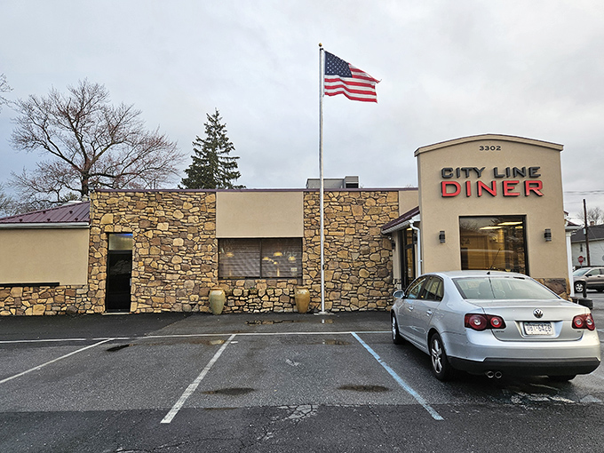 Stone and stucco never looked so inviting &ndash; City Line Diner stands ready for your breakfast pilgrimage.