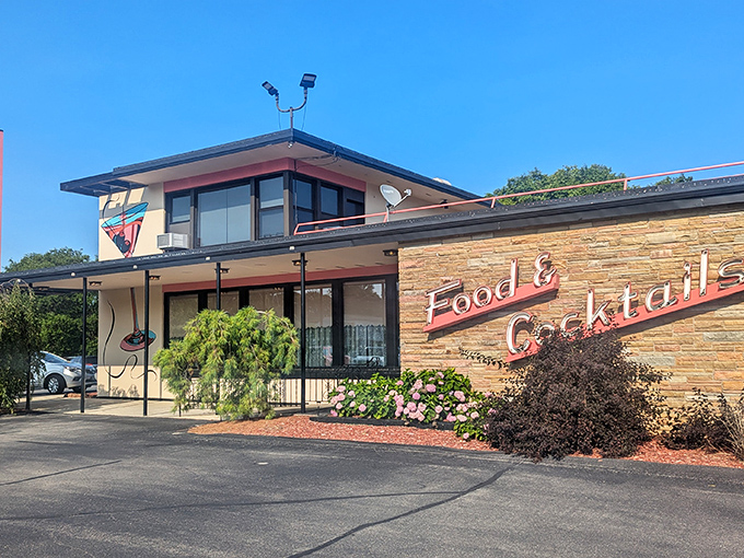 The coral-hued "Food & Cocktails" sign isn't just an invitation&mdash;it's a promise that HOBNOB keeps with delicious authority.