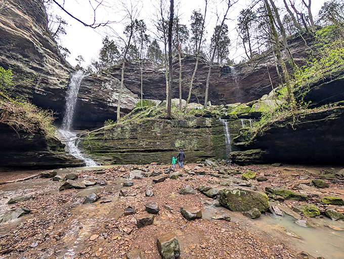 Nature's architectural marvel – moss-covered sandstone formations create natural tunnels that feel like stepping into a fantasy novel's secret passage.