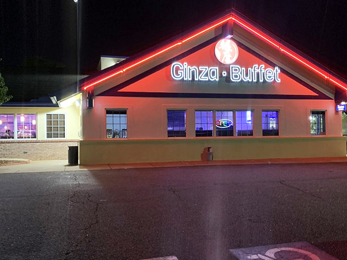 The unassuming exterior of Ginza Buffet hides a culinary wonderland within. Like finding a treasure chest disguised as a shoebox.