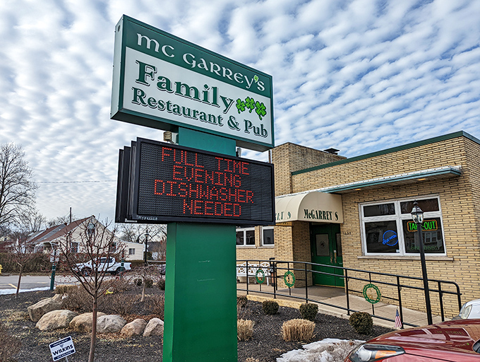 The unassuming yellow brick exterior of McGarrey's Oakwood Cafe stands like a beacon of culinary promise in Erie. No fancy frills, just fantastic food awaiting inside.
