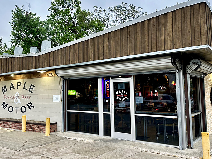 The unassuming exterior of Maple & Motor might fool you, but locals know this modest building houses burger greatness that's worth every minute in line.
