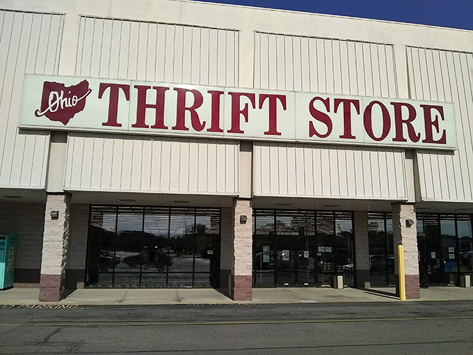 The unassuming exterior of Ohio Thrift Store hides a universe of possibilities within. Like a treasure chest disguised as a strip mall tenant.