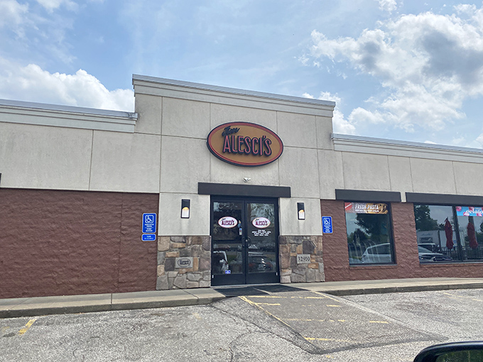 The unassuming exterior of Jim Alesci's Place in Solon hides culinary treasures within, like a delicious secret waiting to be discovered.