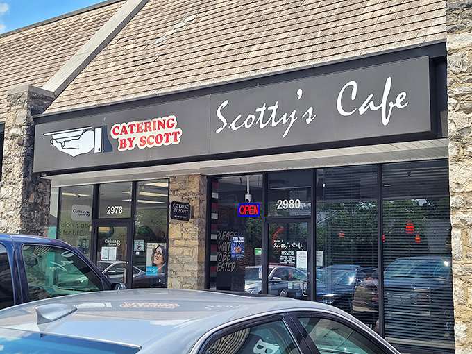 Tucked away in a modest strip mall, Scotty's Cafe proves that culinary treasures often hide in plain sight. The unassuming exterior belies the breakfast magic happening inside.