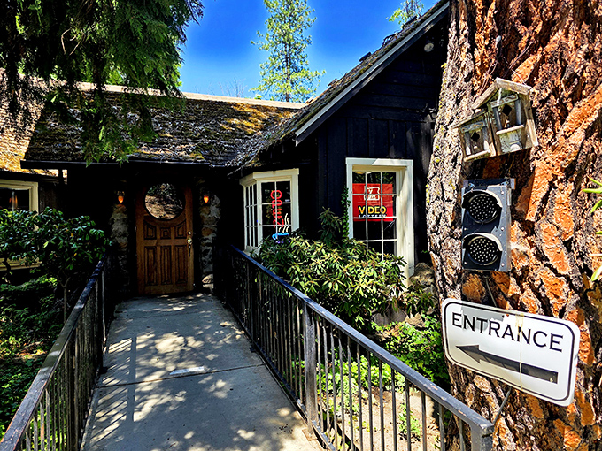The entrance to Mac's beckons like a woodland fairy tale&mdash;rustic charm with an "ENTRANCE" sign that leaves no room for confusion.