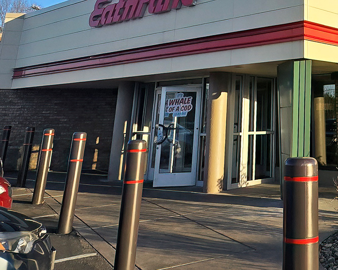 The iconic red Eat'n Park sign welcomes hungry travelers like a beacon of comfort food hope in Monroeville's restaurant landscape.