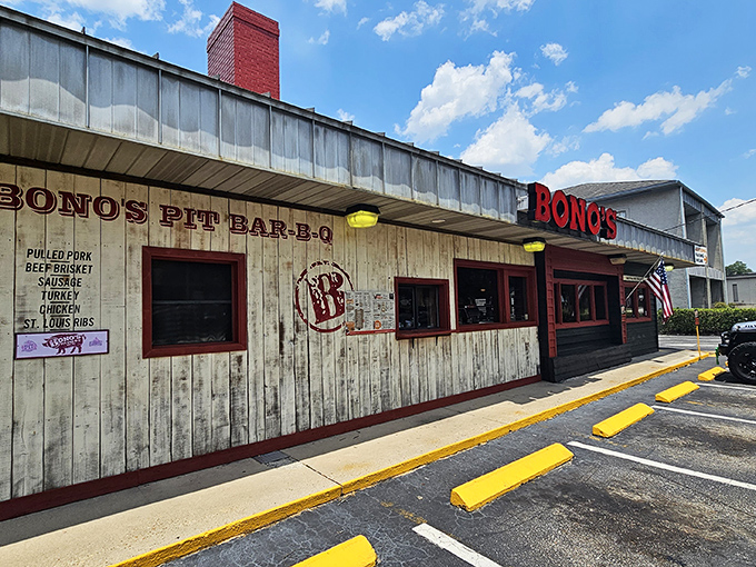 That iconic red sign against the Florida sky is like a barbecue lighthouse, guiding hungry souls to smoky salvation on Beach Boulevard.