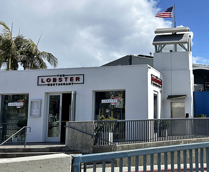 The Lobster's pristine white exterior stands like a beacon of seafood excellence above Santa Monica's bustling pier scene.