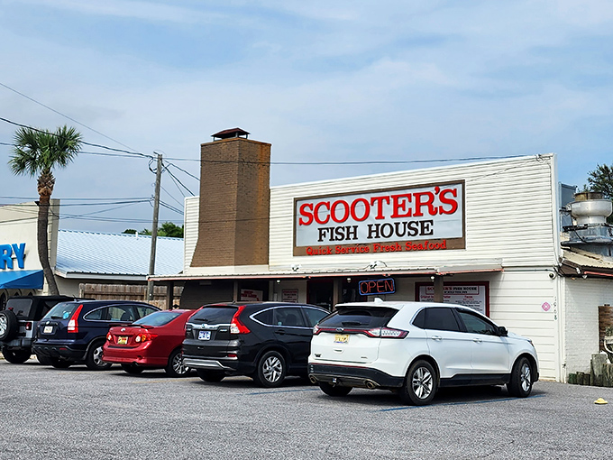 The unassuming facade of culinary greatness. Scooter's Fish House stands like a beacon for seafood pilgrims, promising treasures that outshine its modest exterior.