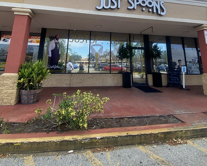 The unassuming storefront of Just Spoons Café might not stop traffic, but trust me—what's happening inside will stop you in your breakfast tracks.