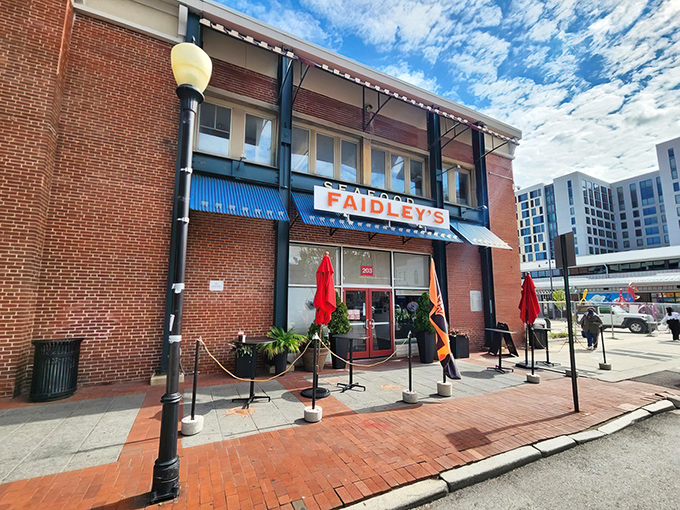 The unassuming brick exterior of Faidley's belies the seafood treasures within. Like finding a pearl in an oyster, this Baltimore institution rewards those who venture inside.