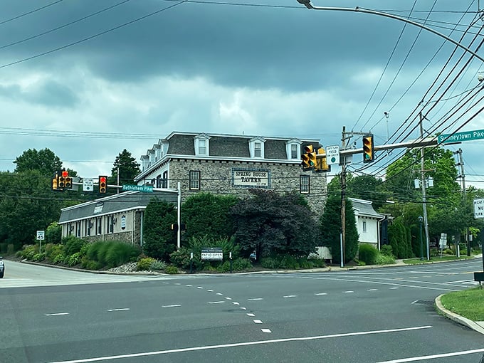 Standing proudly at the crossroads since 1719, this historic stone tavern looks like it's seen more American history than a Ken Burns documentary.