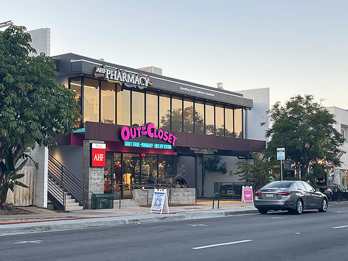The bold pink and teal signage announces this isn't your average shopping experience&mdash;it's retail therapy with a mission.