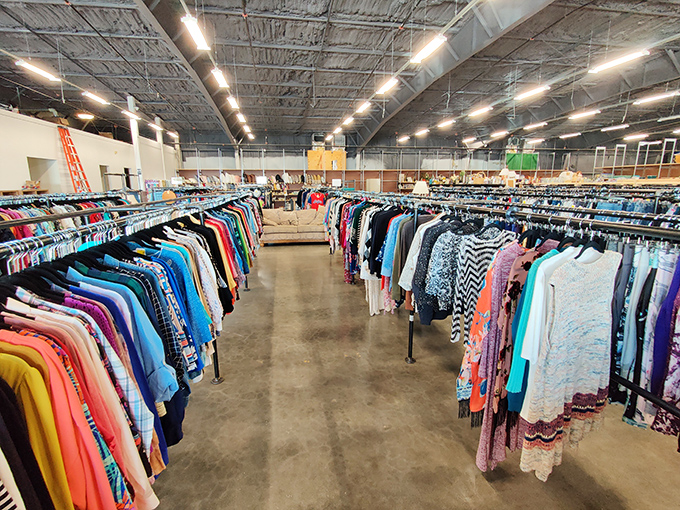 Rows upon rows of color-coded clothing stretch toward the horizon like a fashionista's dream map. Treasure hunting has never been so organized!