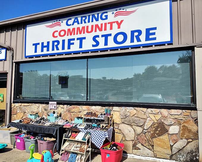 The unassuming exterior of Caring Community Thrift Store hides a treasure trove within. Like finding a $20 bill in last year's winter coat—but better!