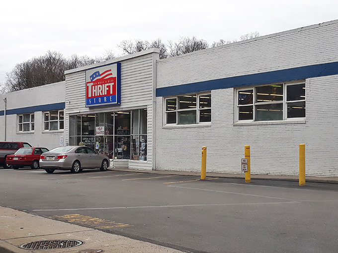 The unassuming exterior of Red White and Blue Thrift Store belies the treasure trove waiting inside. Pittsburgh's bargain hunters know this patriotic facade means serious savings ahead.