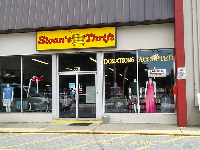 The bright yellow and red sign of Sloan's Thrift beckons like a lighthouse for bargain hunters navigating the seas of retail inflation.
