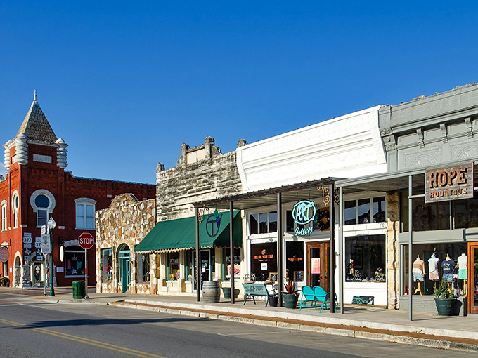 Historic storefronts line Granbury's town square, where time seems to slow down and window shopping becomes an Olympic sport.
