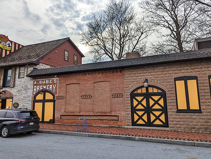 The historic fa&ccedil;ade of Bube's Brewery stands proudly on Mount Joy's main street, its yellow doors beckoning like a time portal to Pennsylvania's brewing past.