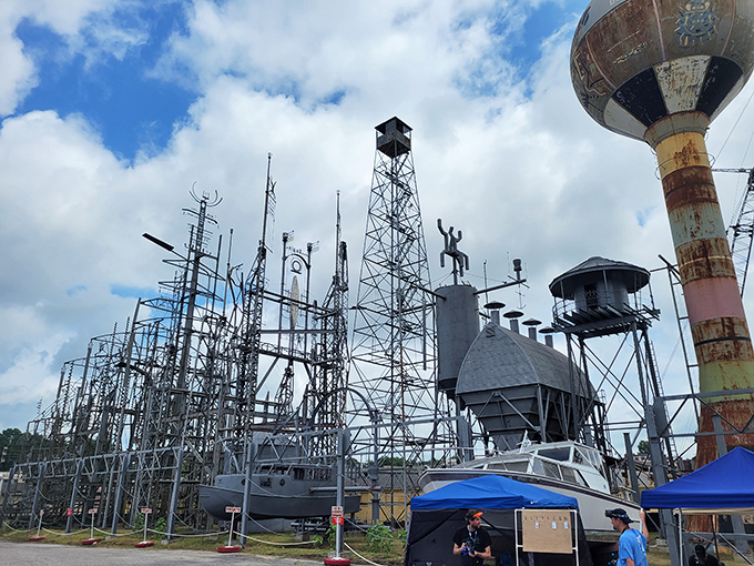 The Mindfield reaches skyward like a metal forest, where industrial dreams and artistic vision collide in spectacular Tennessee fashion.