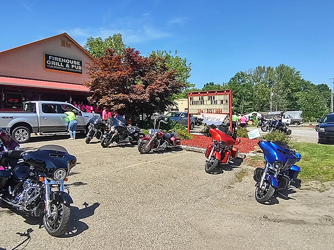 Motorcycle heaven meets comfort food paradise. The red exterior of Rootstown Firehouse Grille welcomes riders who know great food is worth the journey.