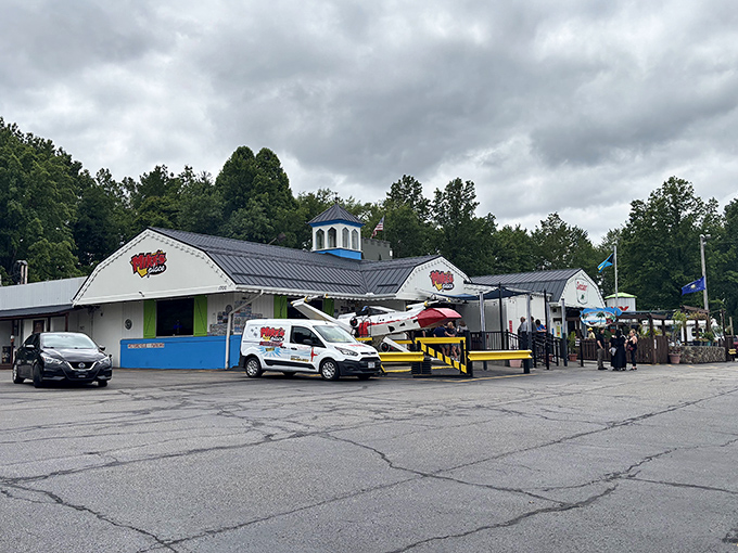 The architectural equivalent of a wink and a smile, Mike's Place stands proudly in Kent with its distinctive curved roof and whimsical blue cupola.