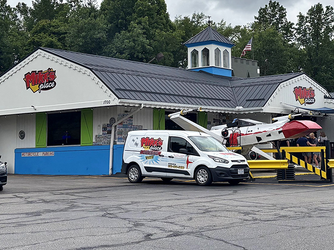 Yes, that's an actual airplane on the roof! Mike's Place in Kent doesn't just serve food&mdash;it delivers a full-scale visual adventure before you even walk in. 