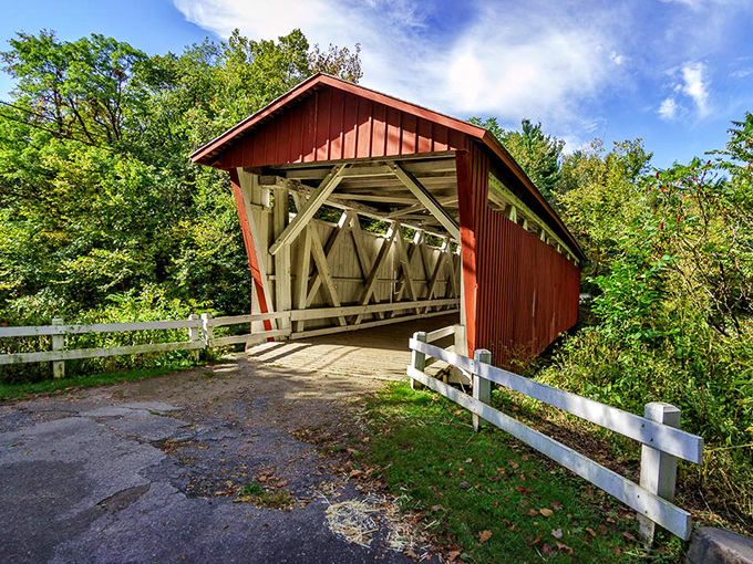 The classic red exterior with white trim isn't just for show&mdash;these colors helped protect the wood while making the bridge visible to approaching travelers.