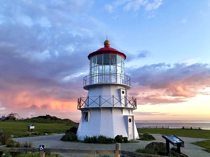 Sunset paints the Cape Mendocino Lighthouse in cotton candy hues, proving that sometimes the best California light shows happen outside of Hollywood.