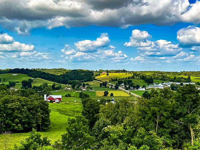 Classic Americana unfolds before your eyes &ndash; horse-drawn plows still working fertile fields while that iconic red barn stands sentinel over generations of tradition.