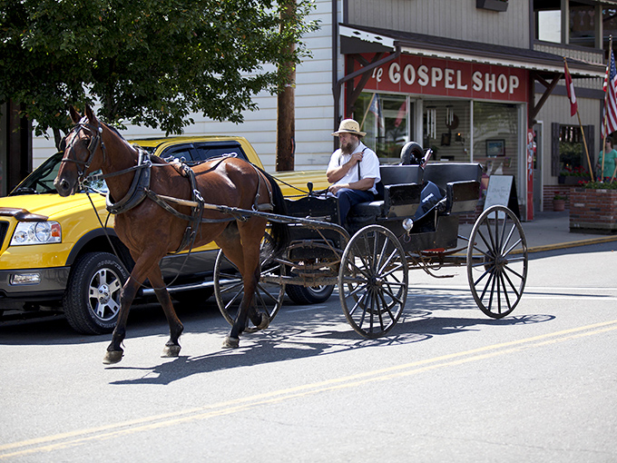 Where modern meets tradition on Main Street. The clip-clop of hooves against pavement is Sugarcreek's version of a traffic report.