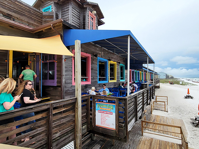 Paradise found! Pompano Joe's weathered exterior is your gateway to seafood heaven, where the Gulf of Mexico practically serves as the restaurant's front yard.