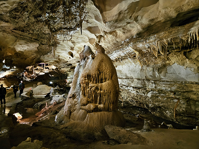 Nature's own cathedral of limestone, where millions of years of dripping water created this magnificent formation that looks like a prehistoric wedding cake.