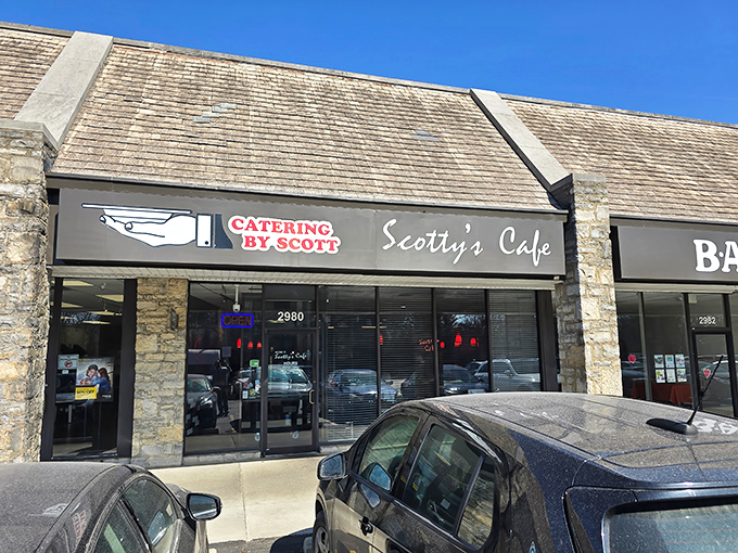 Scotty's Cafe nestles into a strip mall with understated charm. The simple exterior belies the breakfast magic happening inside.