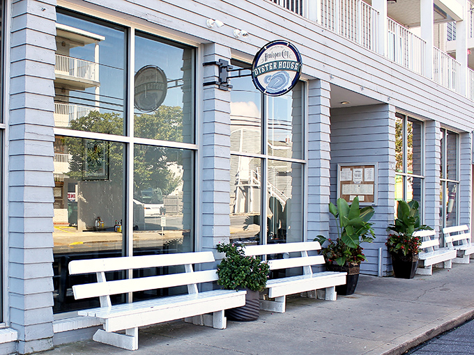 The unassuming exterior of Henlopen City Oyster House hides culinary treasures within—like finding a pearl in the most perfect oyster.