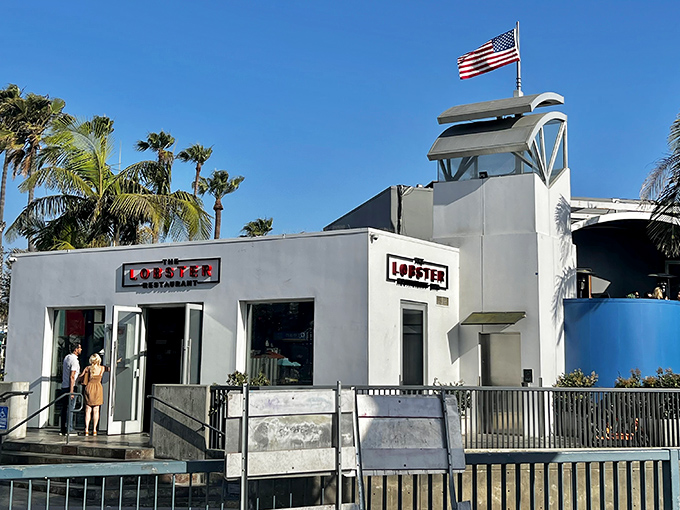 The Lobster's pristine white exterior stands like a beacon of seafood excellence above Santa Monica's bustling pier scene.