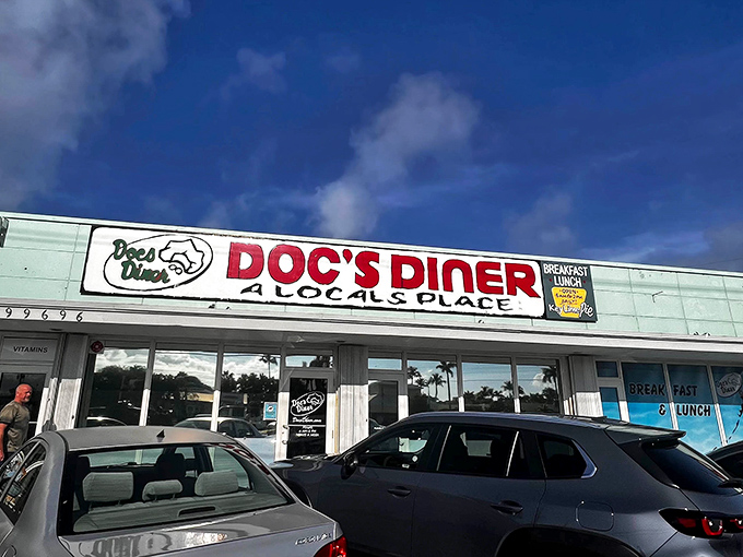 The unmistakable mint-green facade of Doc's Diner proudly declares itself "A LOCAL'S PLACE" &ndash; the Florida Keys equivalent of finding hidden treasure.